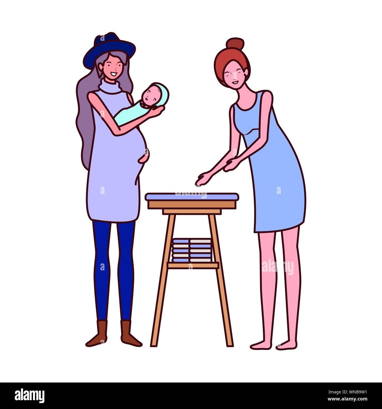 cute pregnancy mothers with little baby characters Stock Vector Image ...