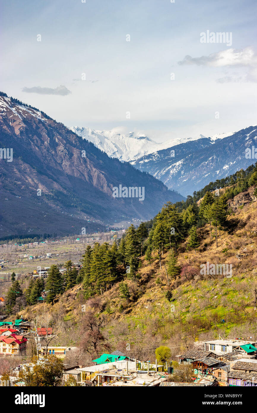 Snow at hills with tree and sky image is taken at manali india showing ...