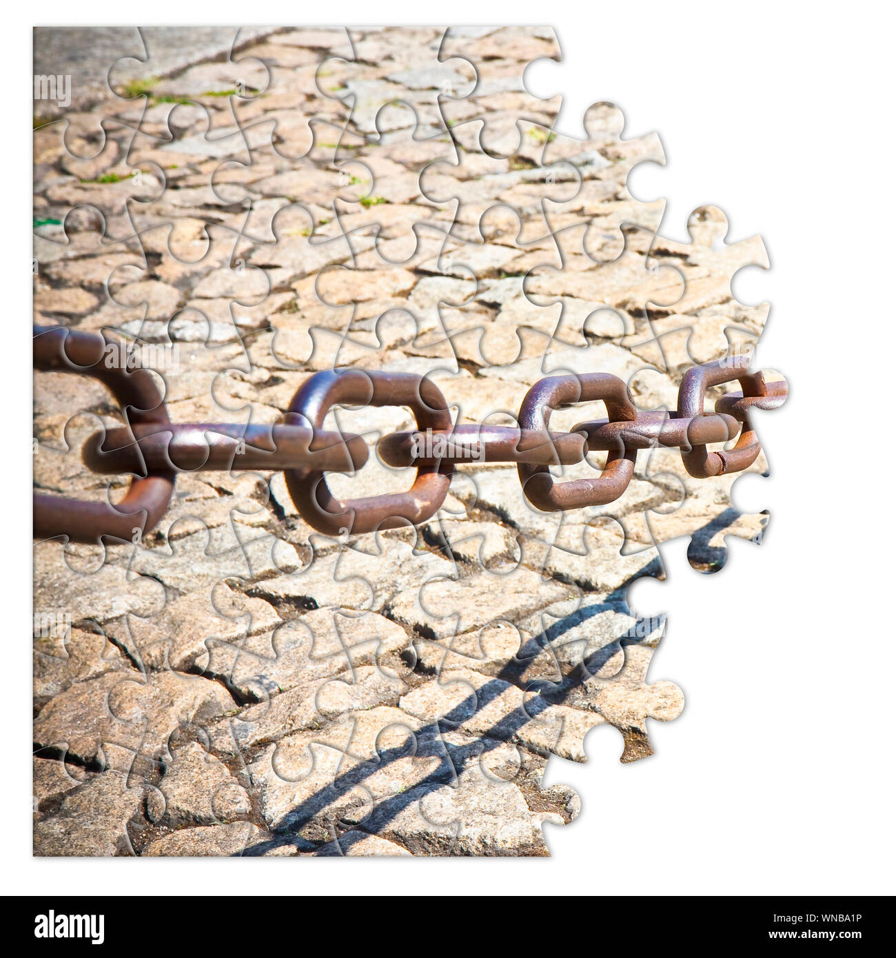 Old rusty metal chain - freedom concept image in jigsaw puzzle shape ...