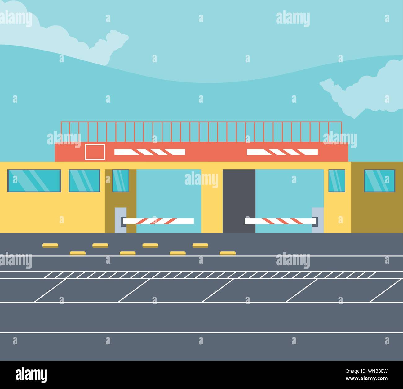 building with entrance of parking zone and barricade vector ...