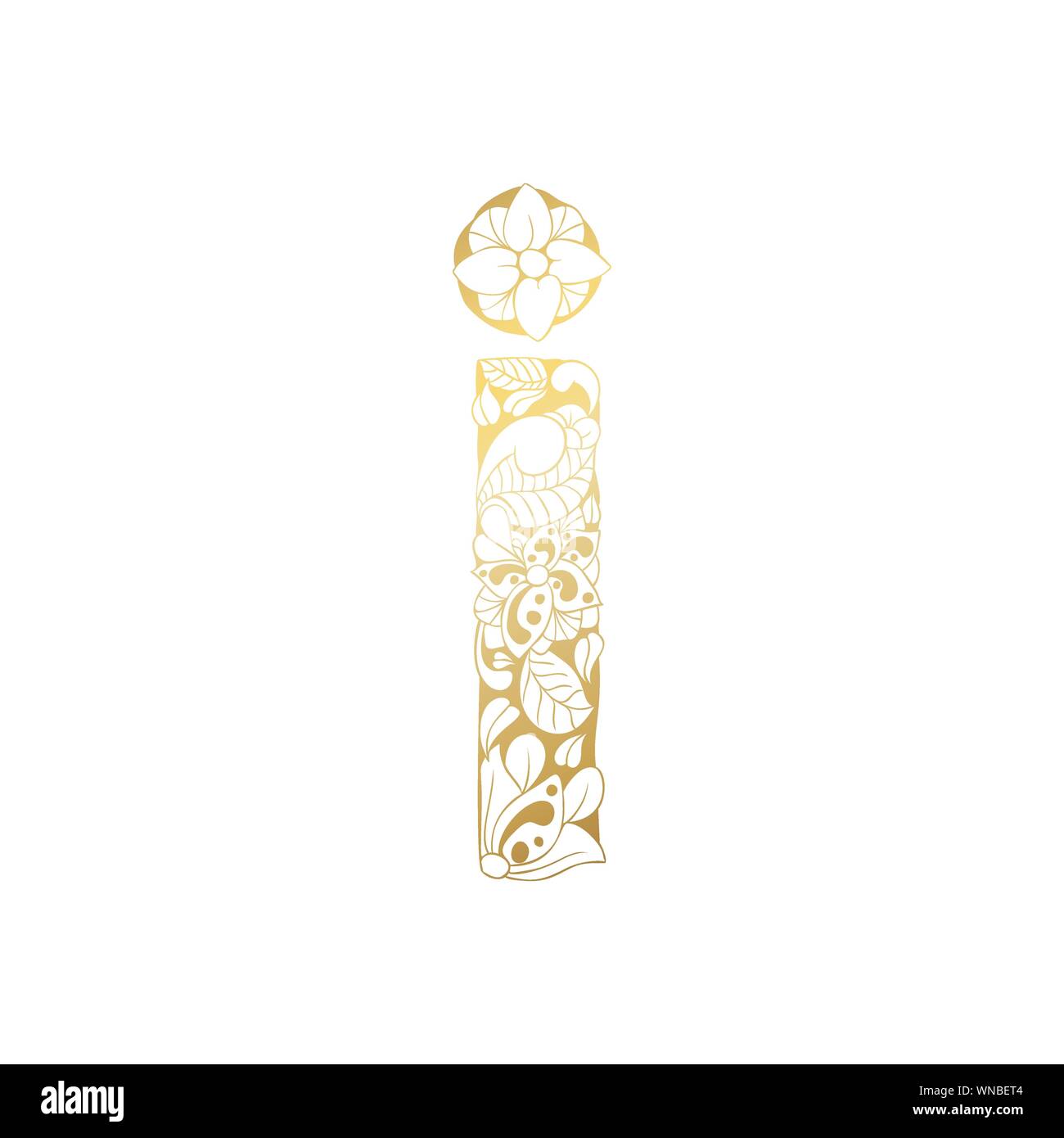 Golden Floral Ornamental Alphabet, Initial Letter I Font. Vector ...
