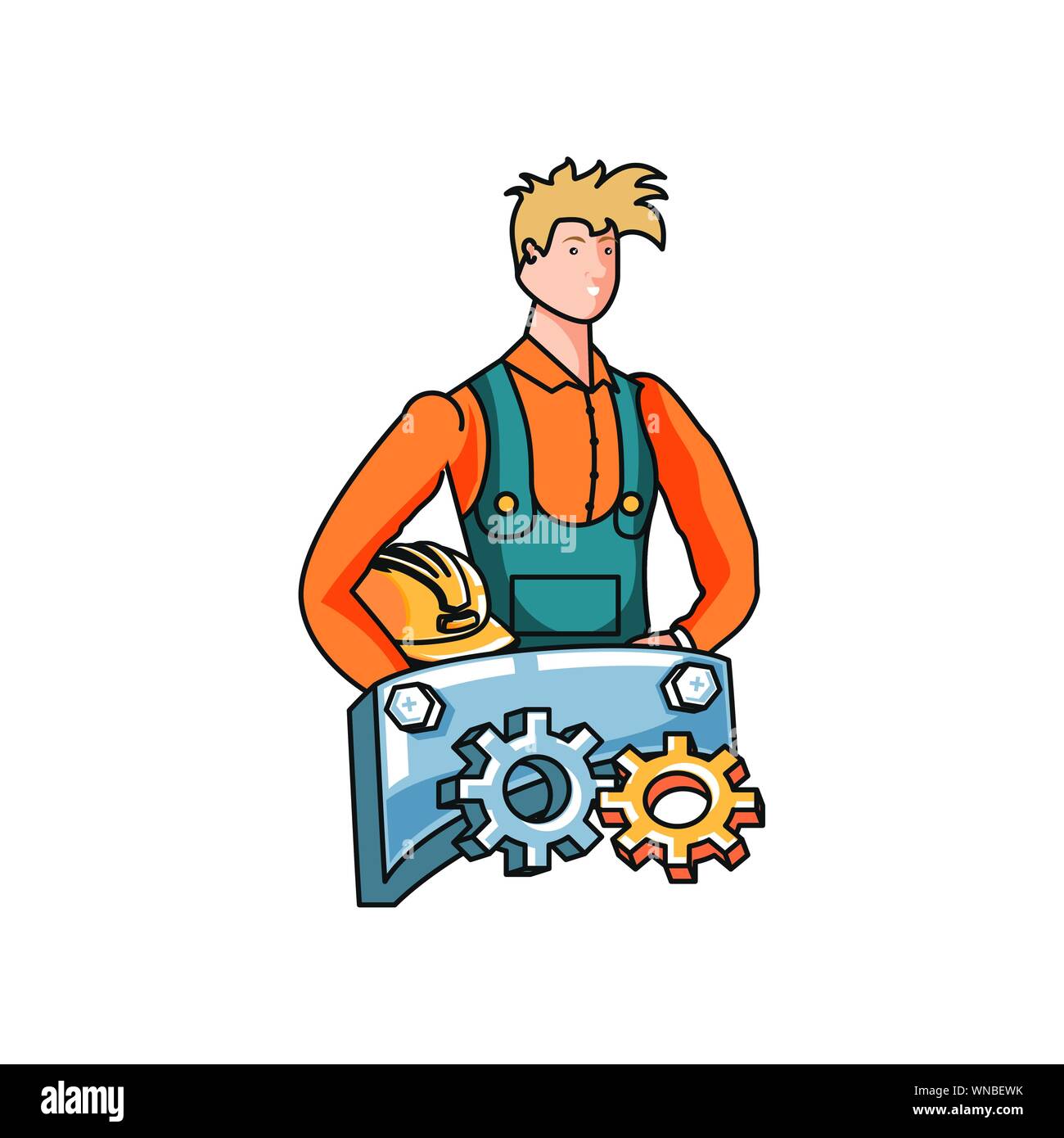 builder constructor worker with metal label labor day celebration ...