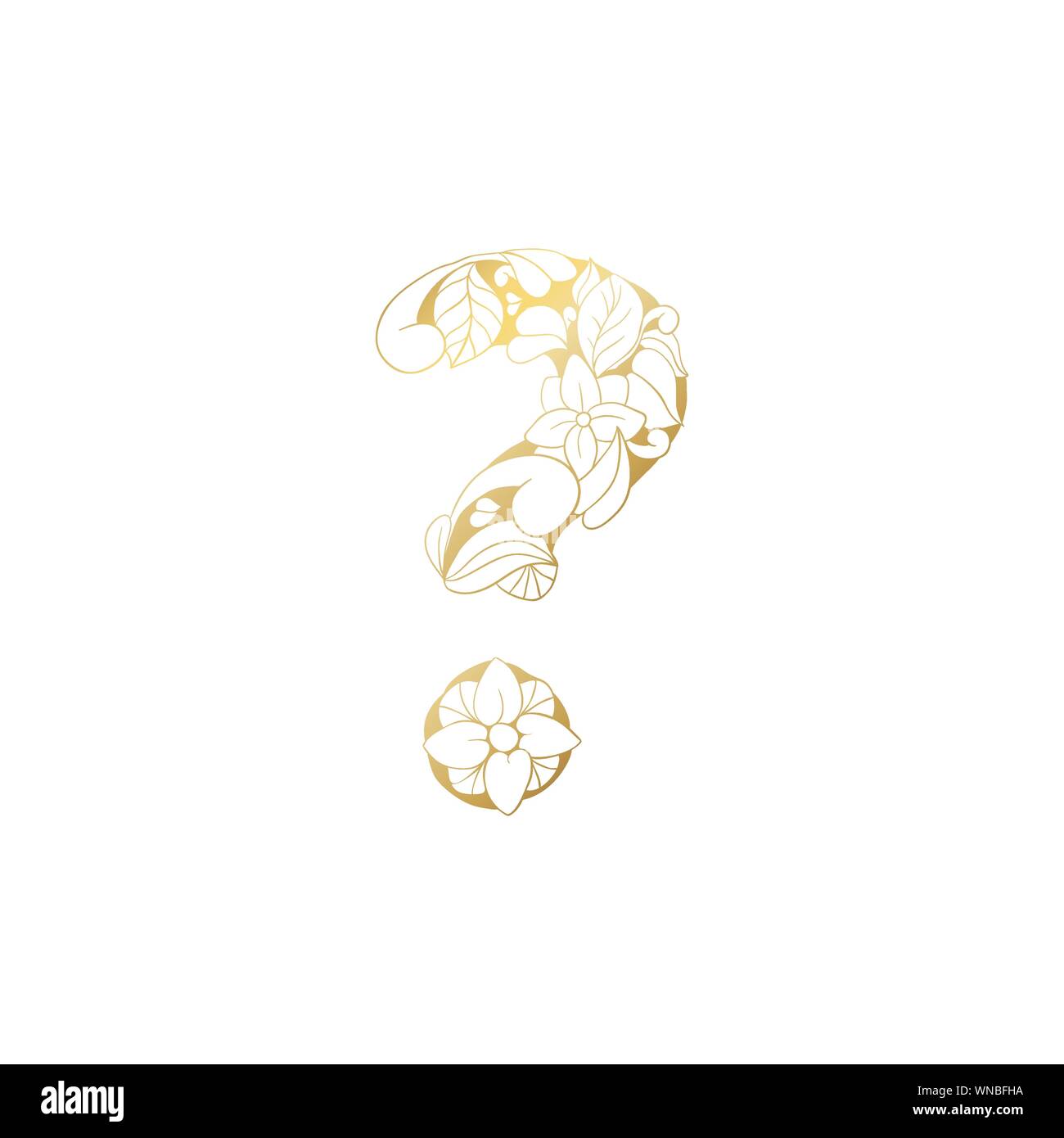 Golden Floral Ornamental Alphabet, Initial Question Mark Font. Vector ...
