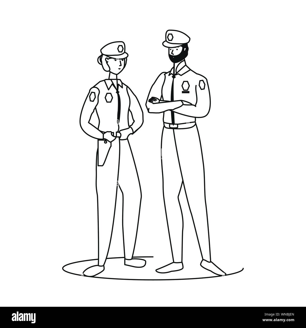 couple of polices officers avatars characters vector illustration ...