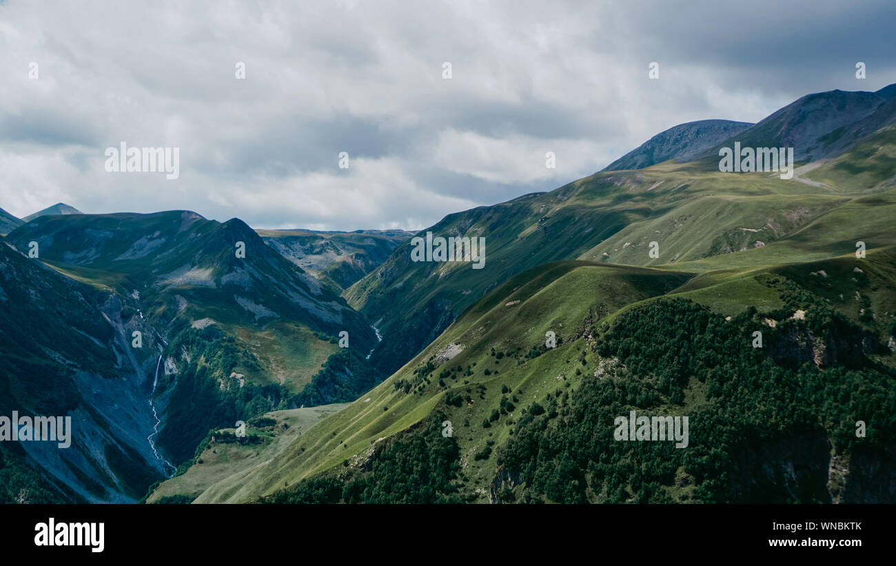 View of Kazbegi, Georgia. Beautiful natural mountain background. Summer ...