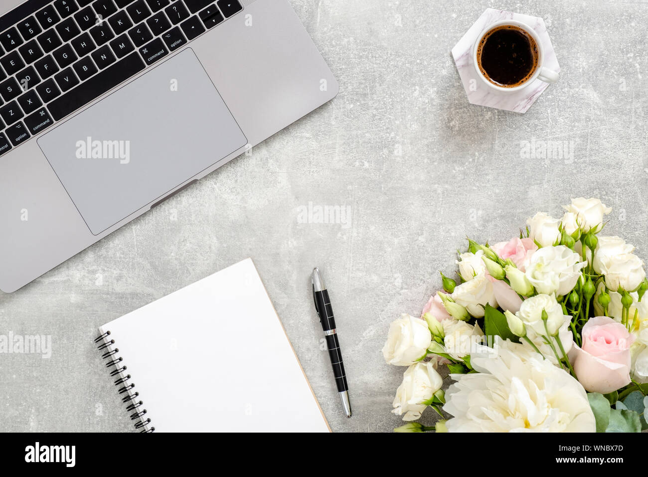 Feminine office workplace coffee flowers hi-res stock photography and ...
