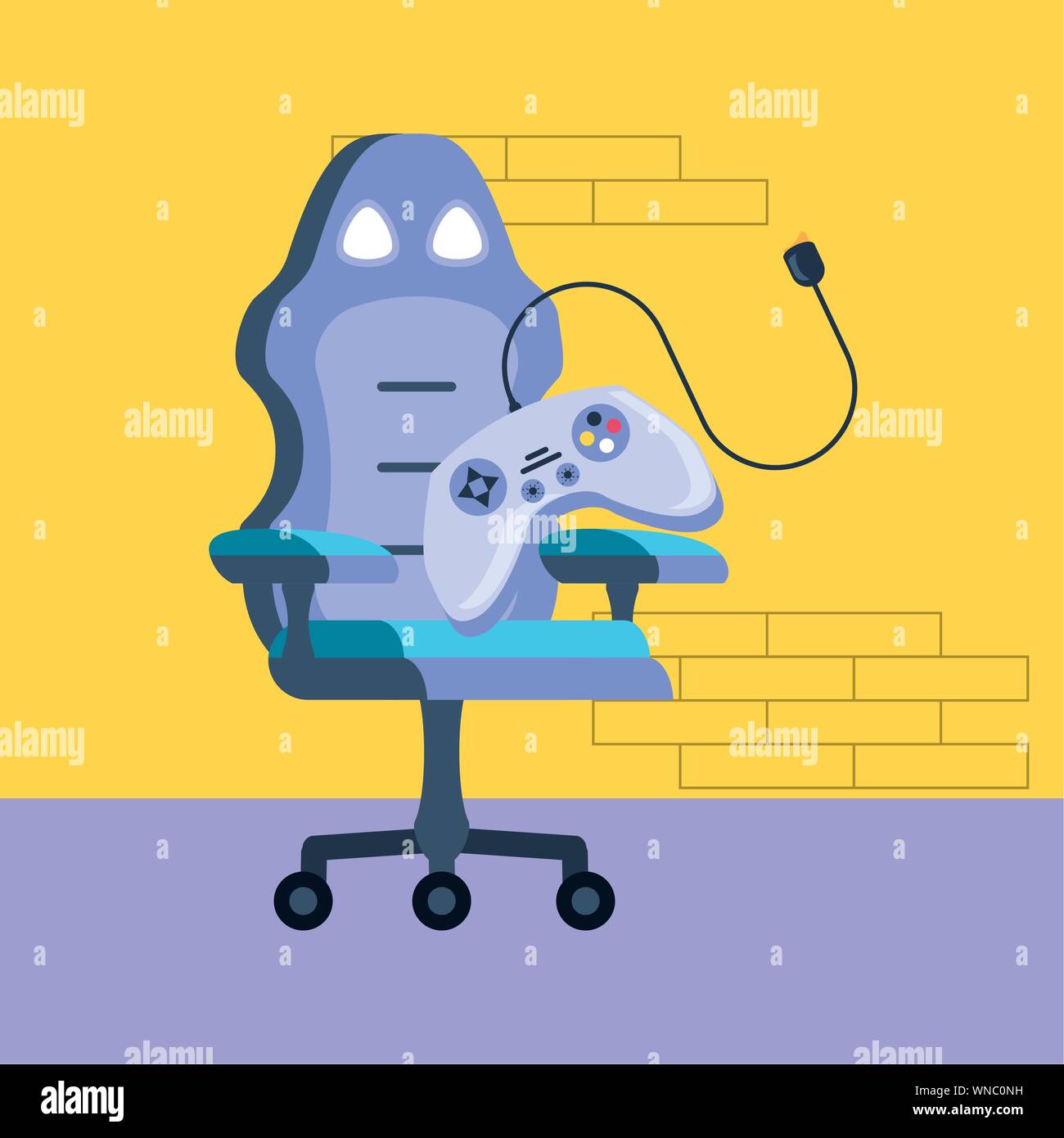 gamer special chair with control vector illustration design Stock ...