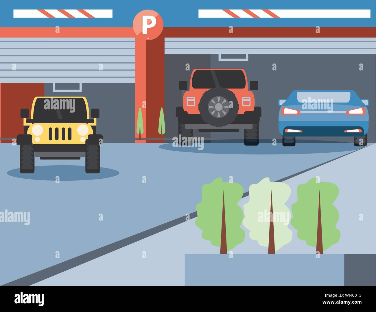 building with entrance of parking zone scene vector illustration design ...