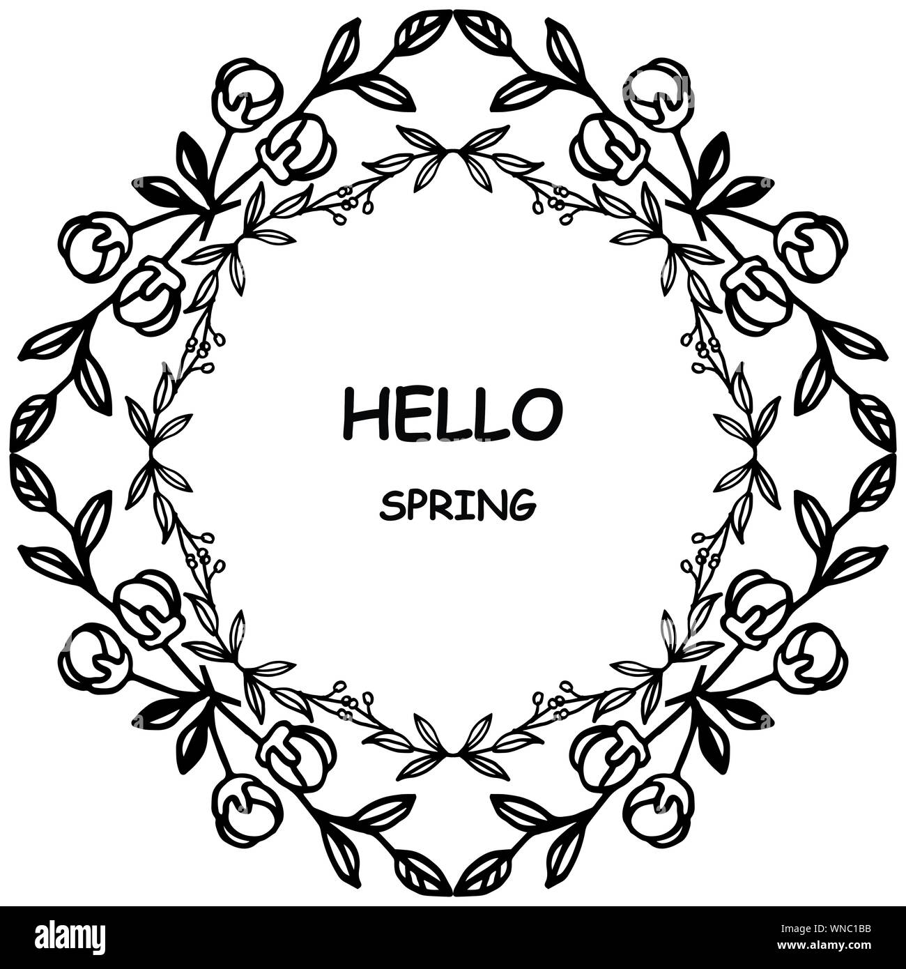 Card sketch of hello spring, with shape art unique leaf flower frame ...