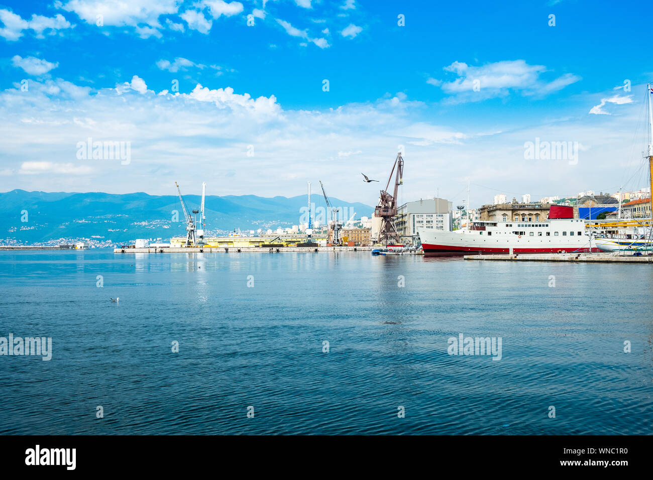 Croatia, city of Rijeka, view of harbor, seascape and skyline of the ...