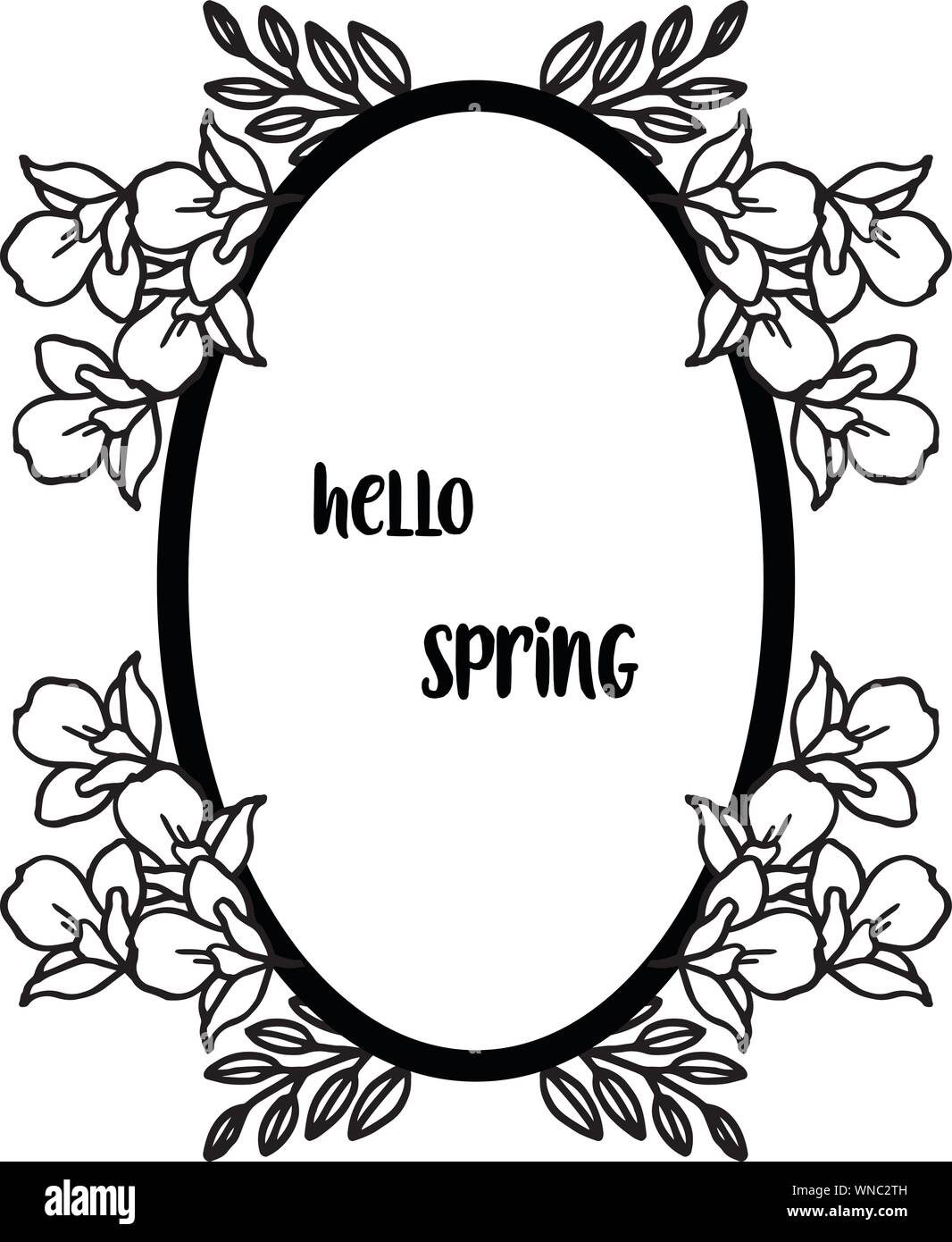 Logo hello spring in flat style with shape of leaf flower frame. Vector ...