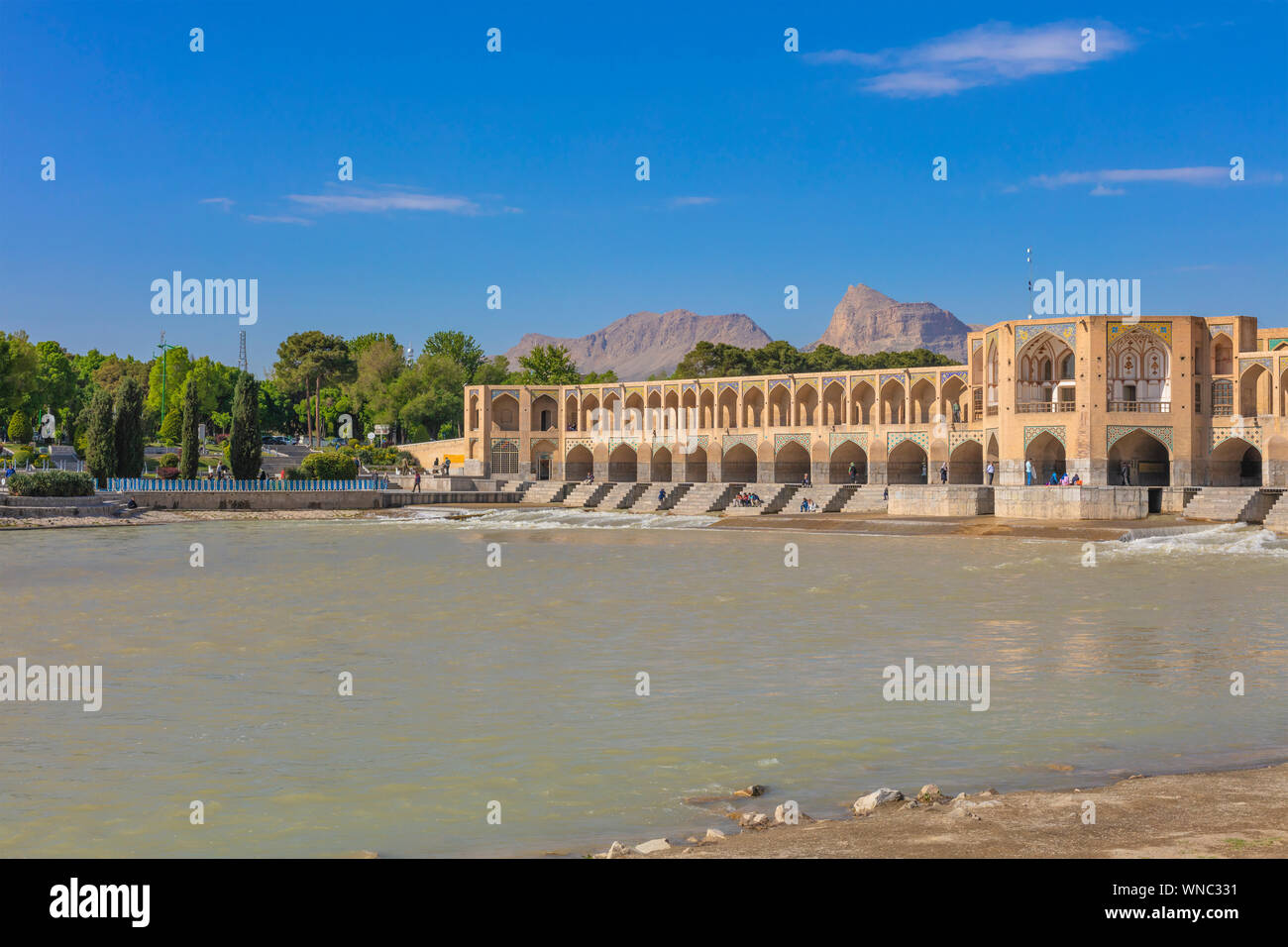 Khaju Bridge, 17th century, Zayanderud river, Isfahan, Isfahan Province ...