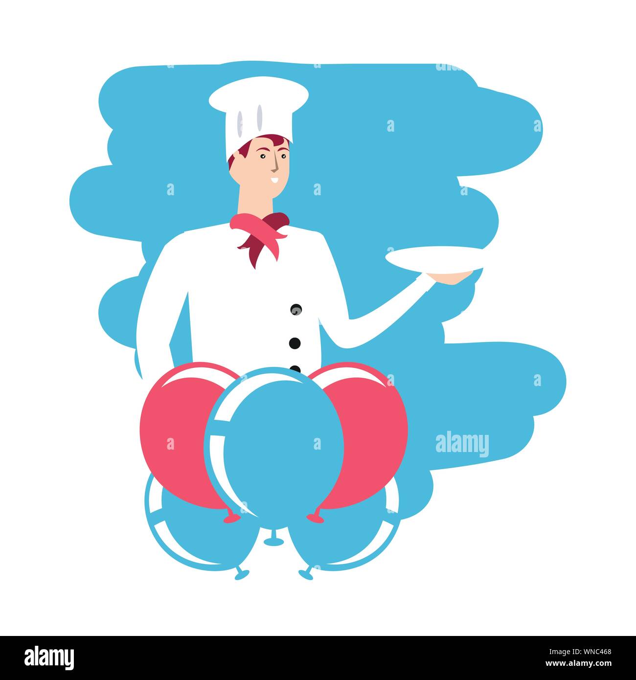professional chef worker with balloons helium labor day celebration ...