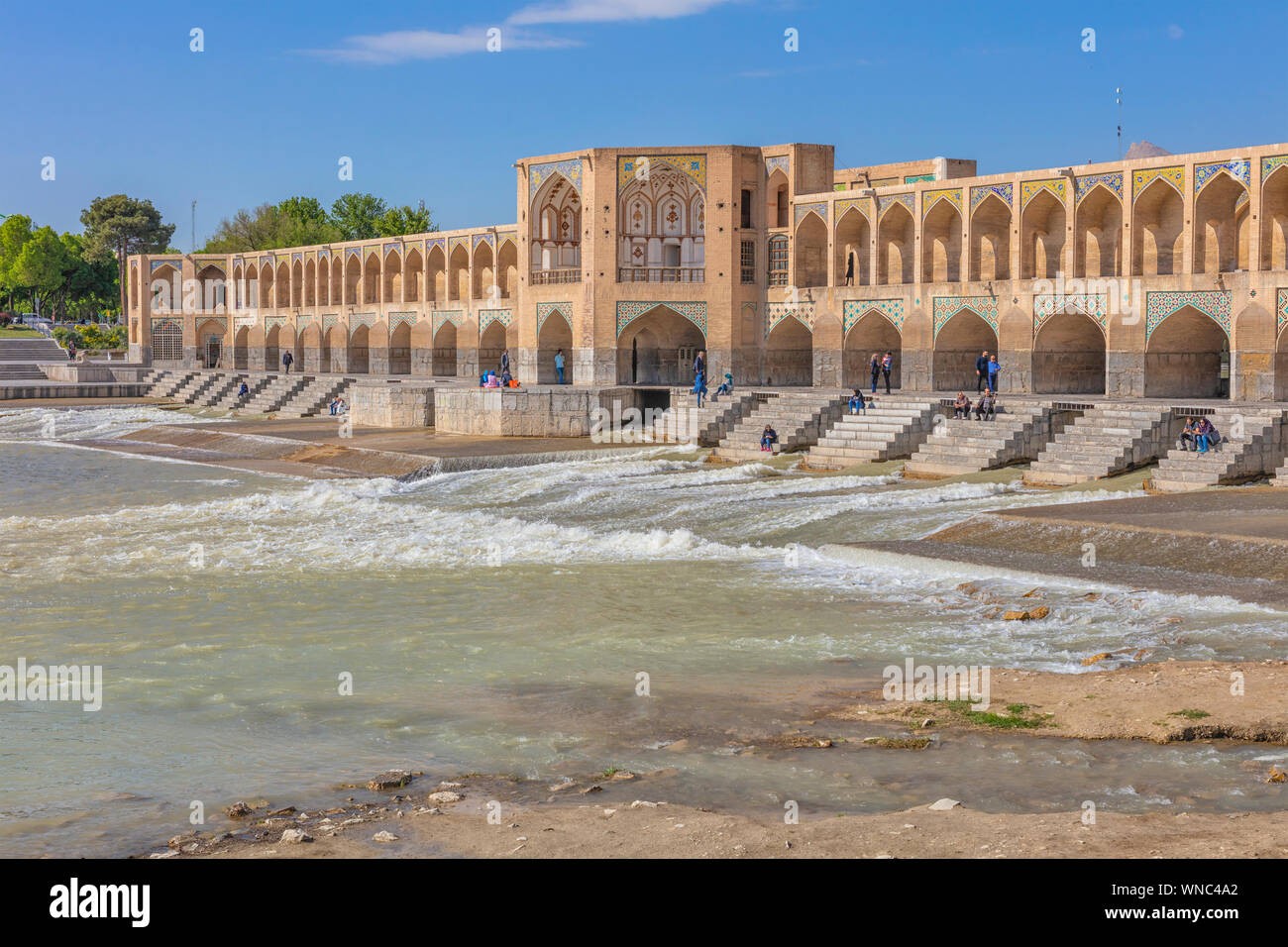 Khaju Bridge, 17th century, Zayanderud river, Isfahan, Isfahan Province ...
