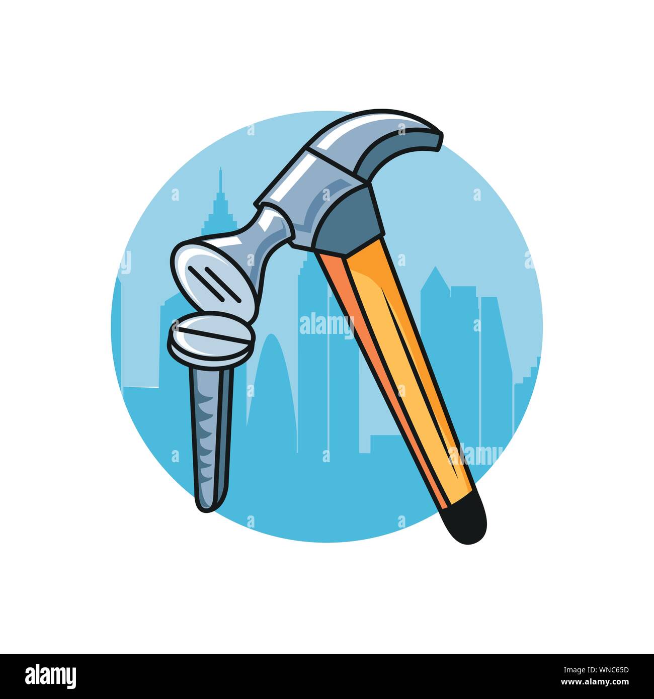 screw fixing with hammer tools isolated icon vector illustration design ...