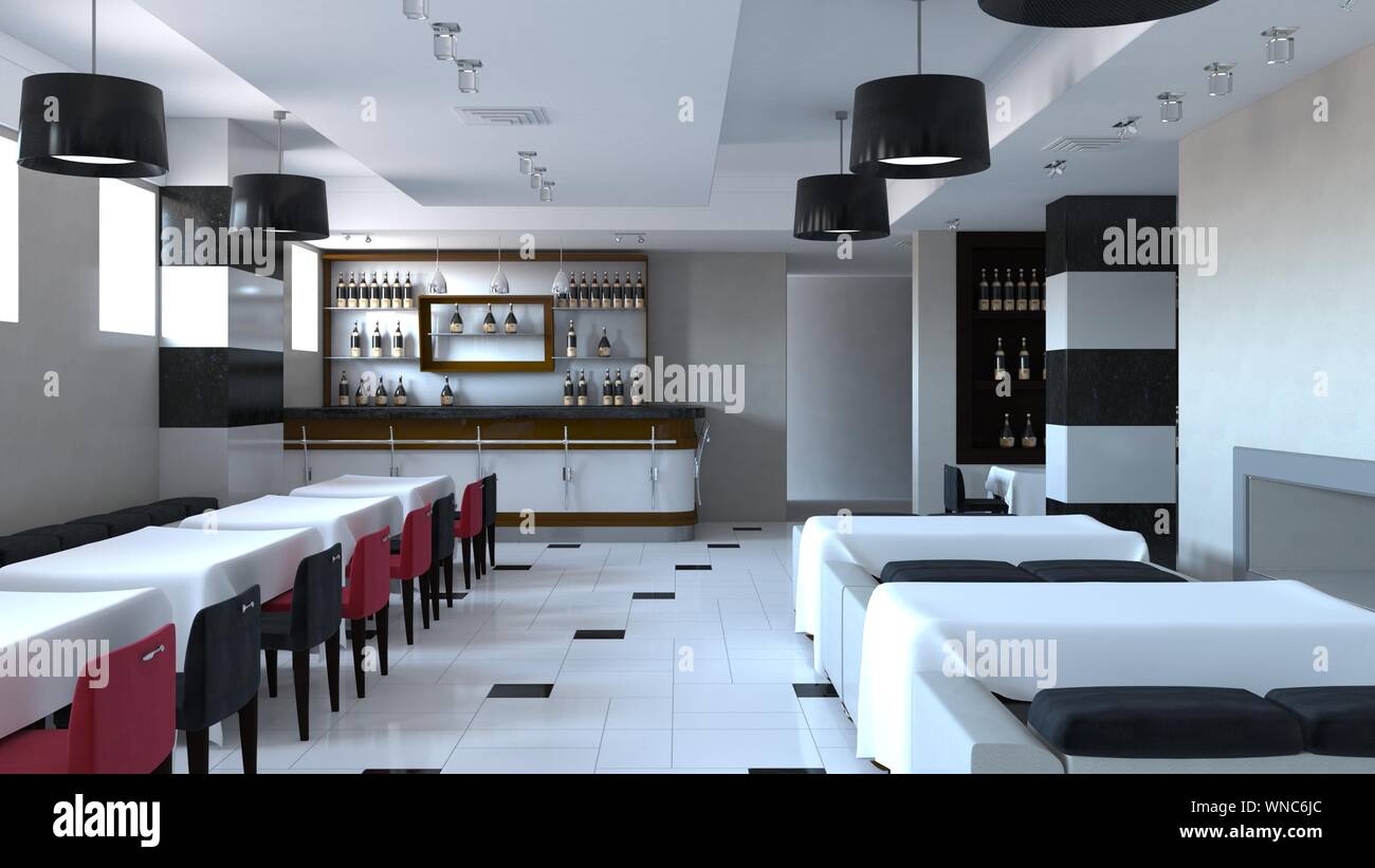 restaurant, interior visualization, 3D illustration Stock Photo - Alamy