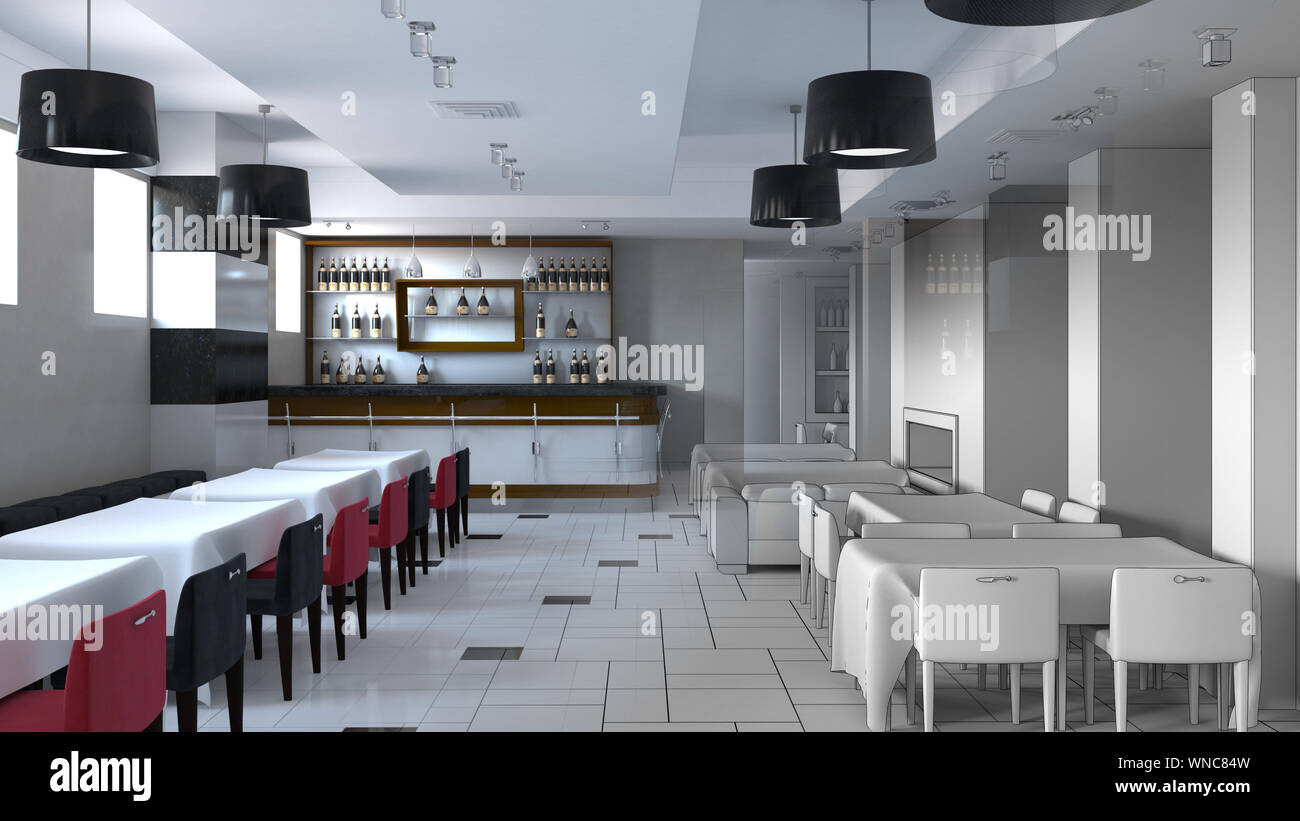 restaurant, interior visualization, 3D illustration Stock Photo - Alamy