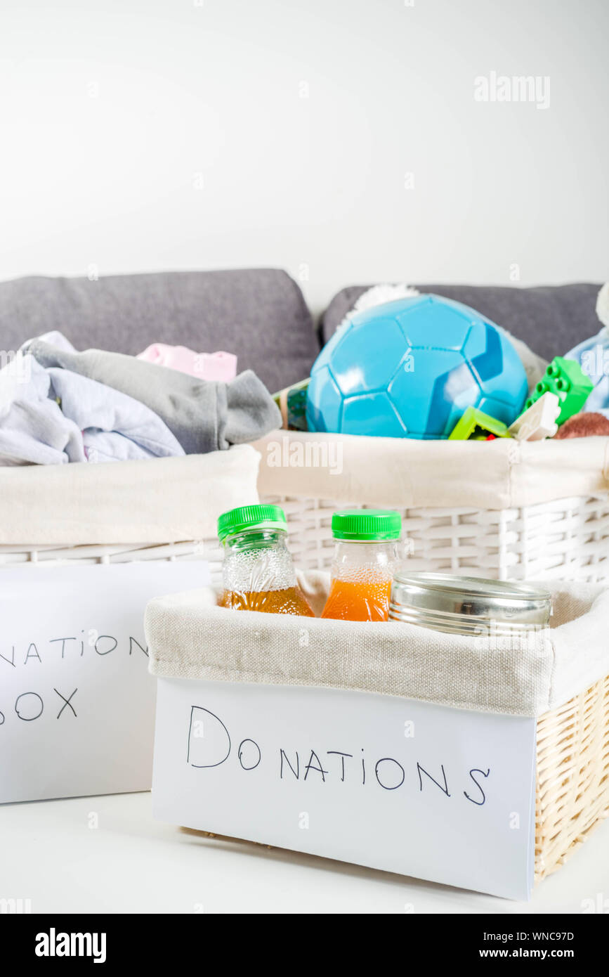 Giving and helping concept. Reuse and recycling theme. Donation box ...