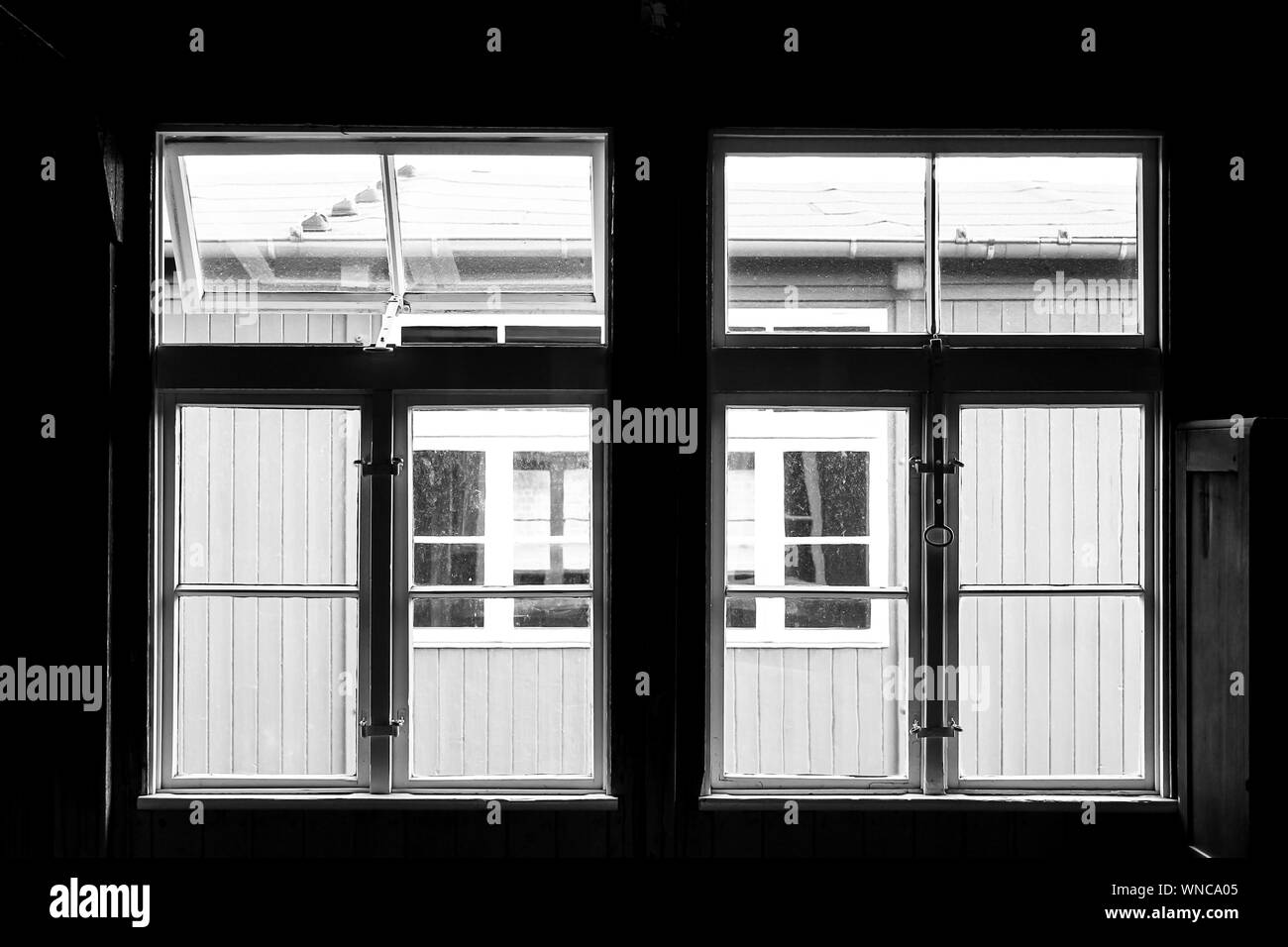 Window frame and view Black and White Stock Photos & Images - Alamy