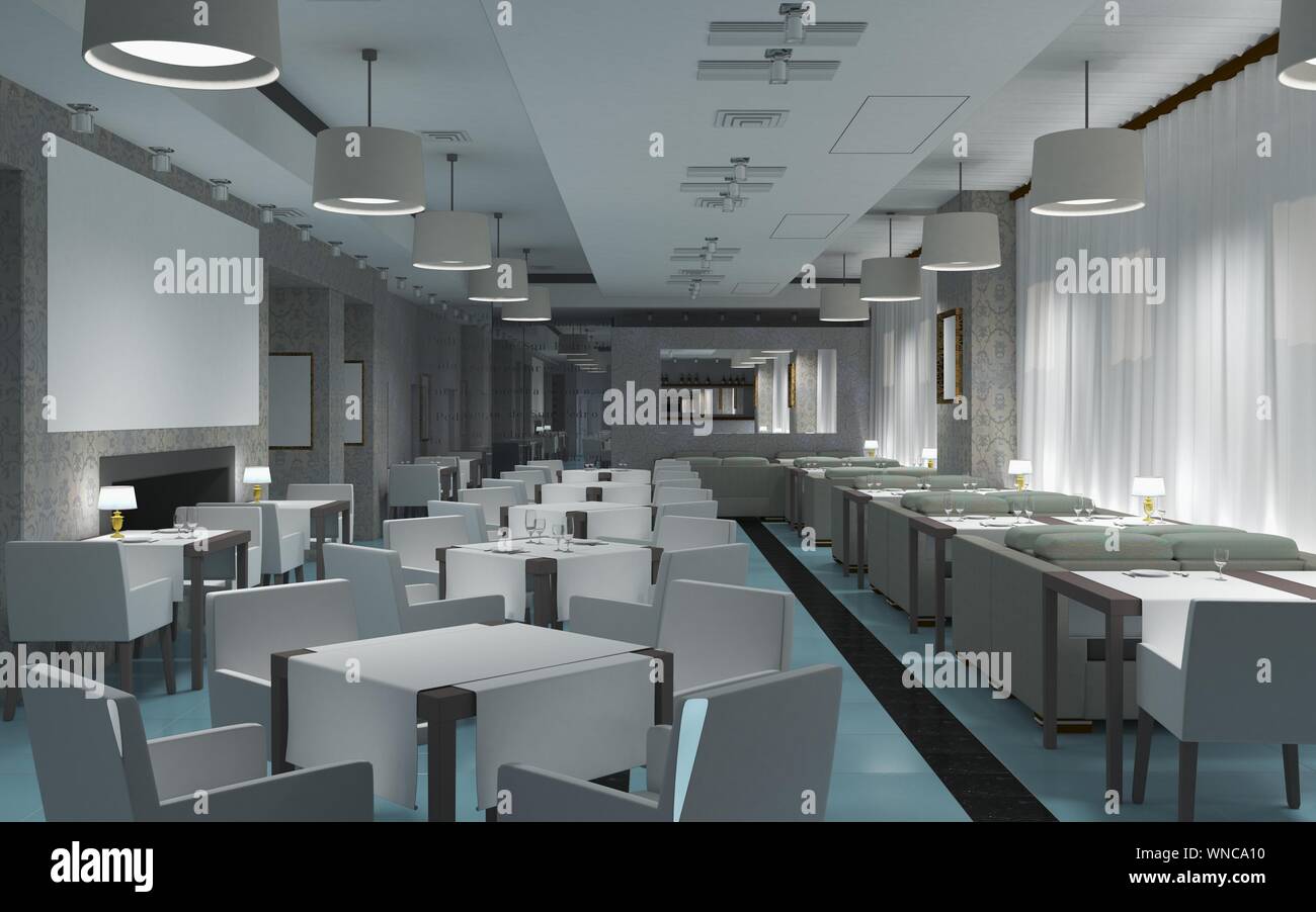restaurant, interior visualization, 3D illustration Stock Photo - Alamy