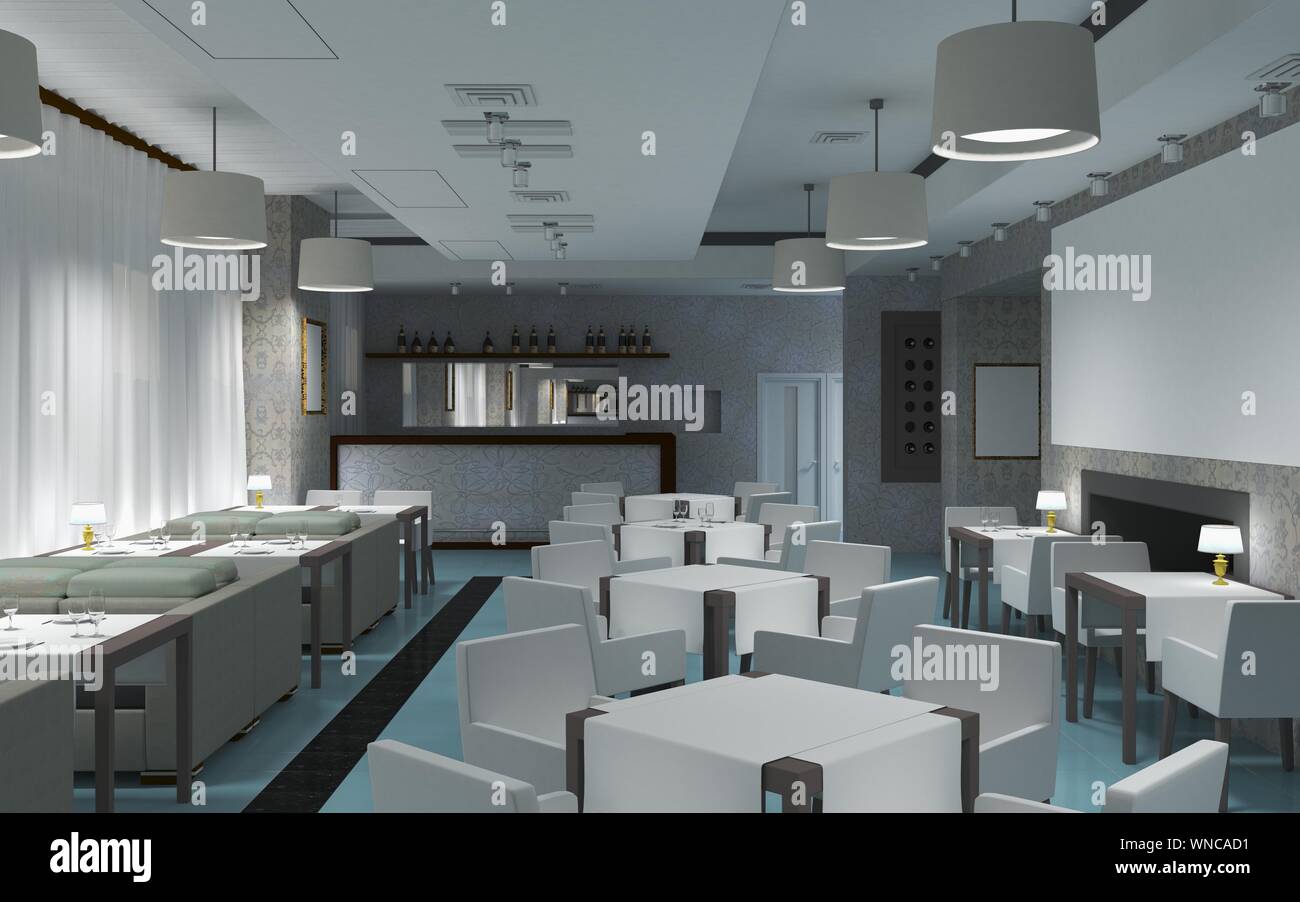 restaurant, interior visualization, 3D illustration Stock Photo - Alamy
