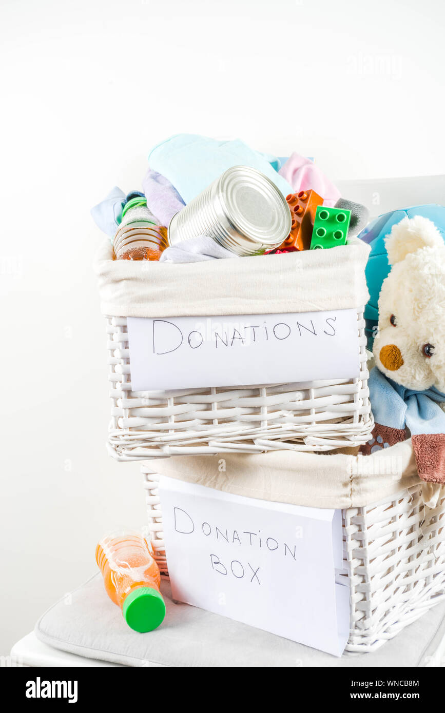 Giving and helping concept. Reuse and recycling theme. Donation box ...