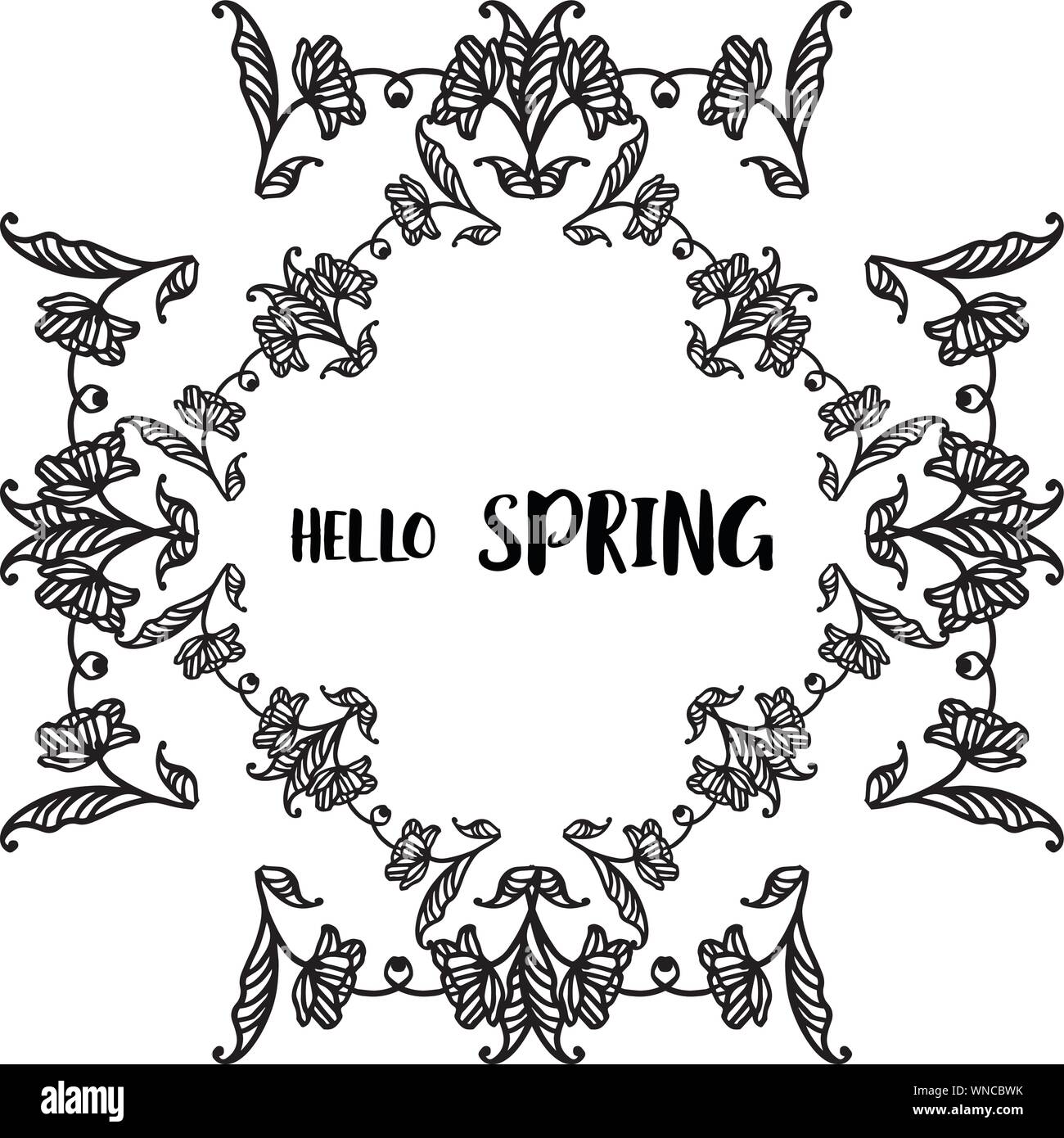 Hello spring background with hand drawn leaf floral frame. Vector Stock ...