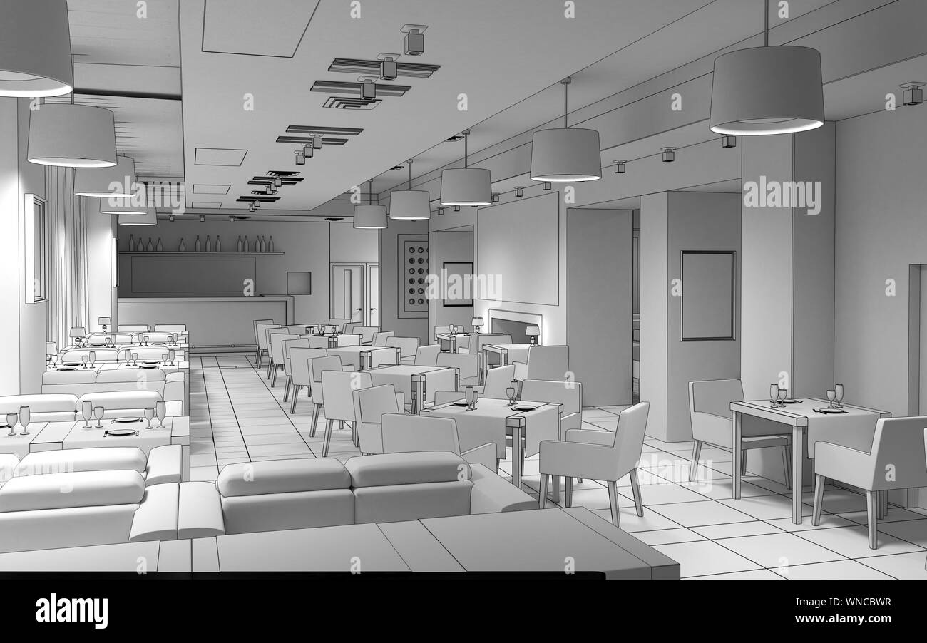 restaurant, interior visualization, 3D illustration Stock Photo - Alamy