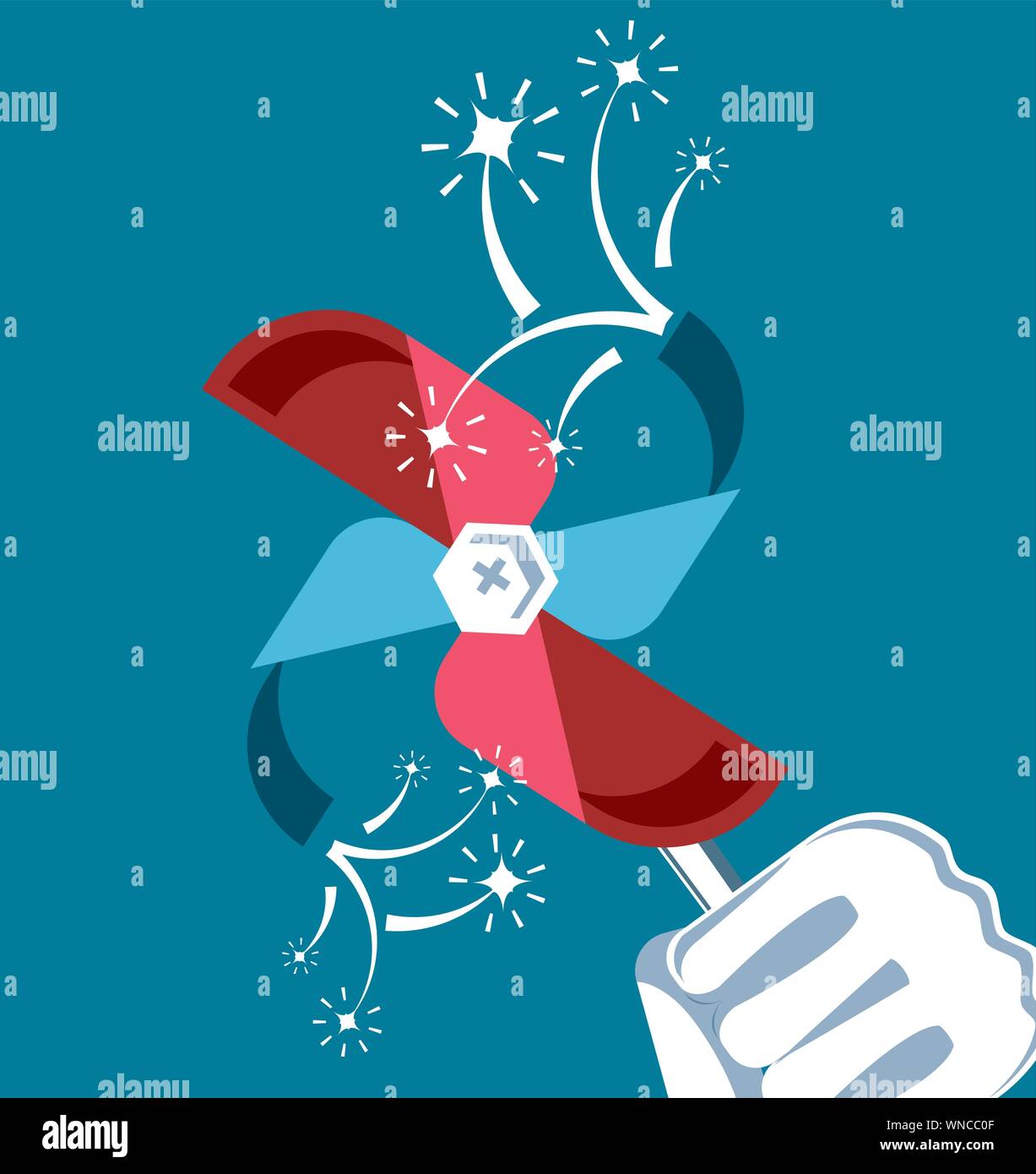 hand fist power with fan windmill toy vector illustration design Stock ...