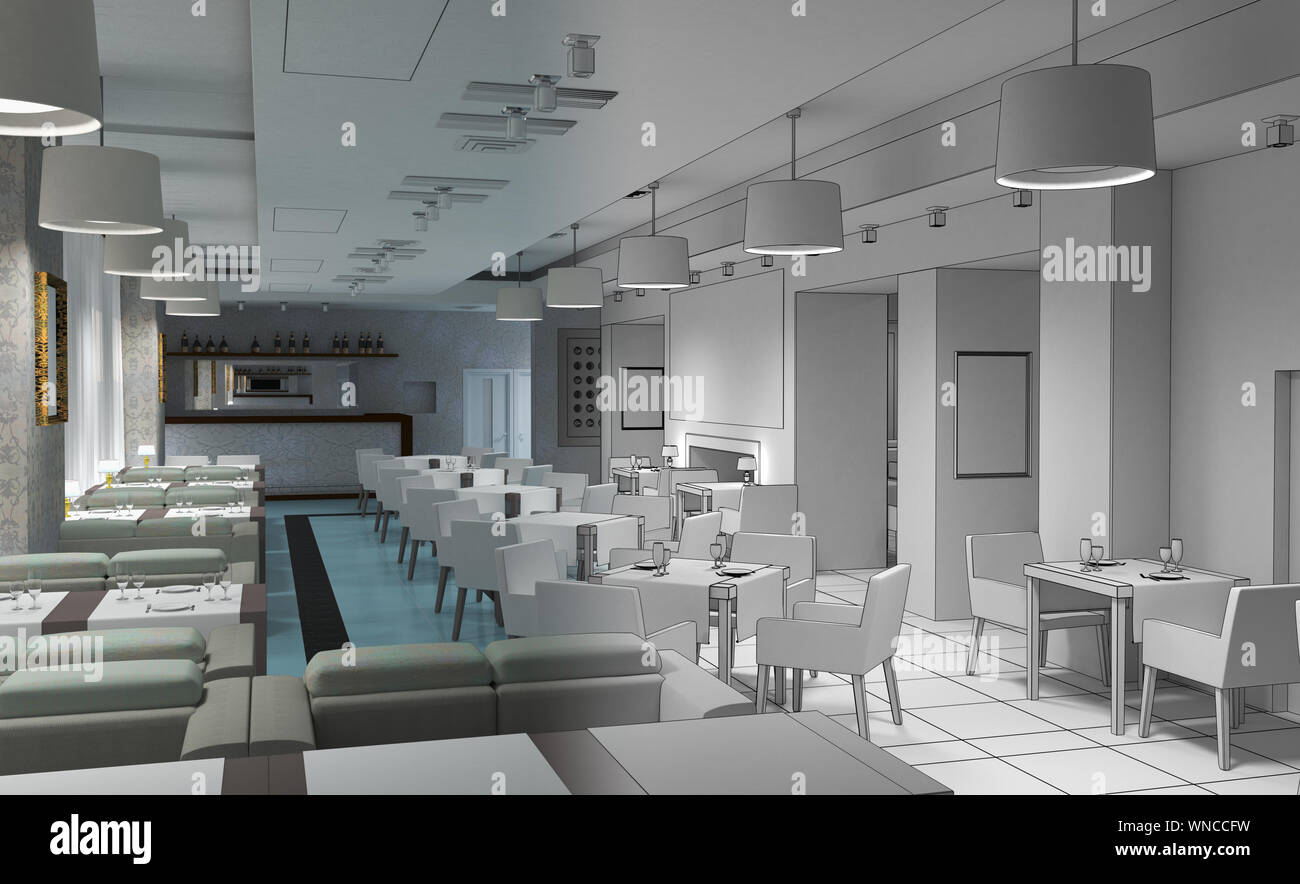 restaurant, interior visualization, 3D illustration Stock Photo - Alamy