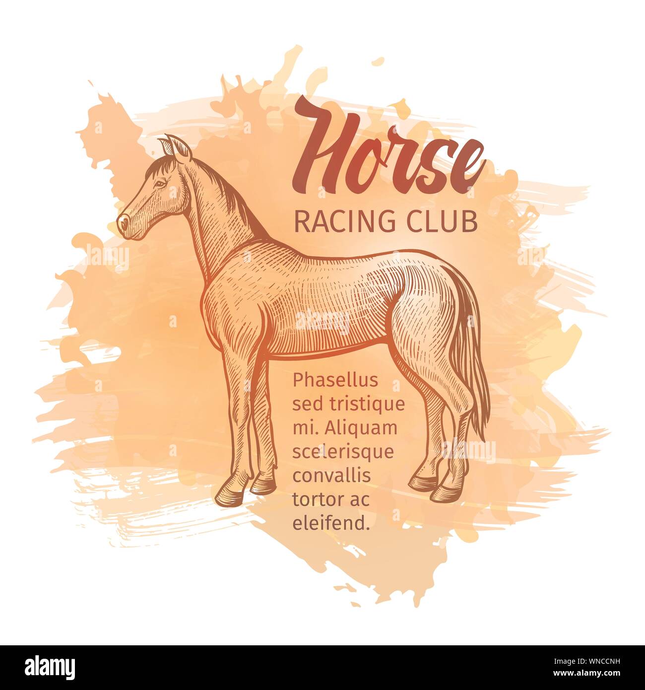 Hand drawn sketch Horse. Horse Racing Club handdrawn background for ...