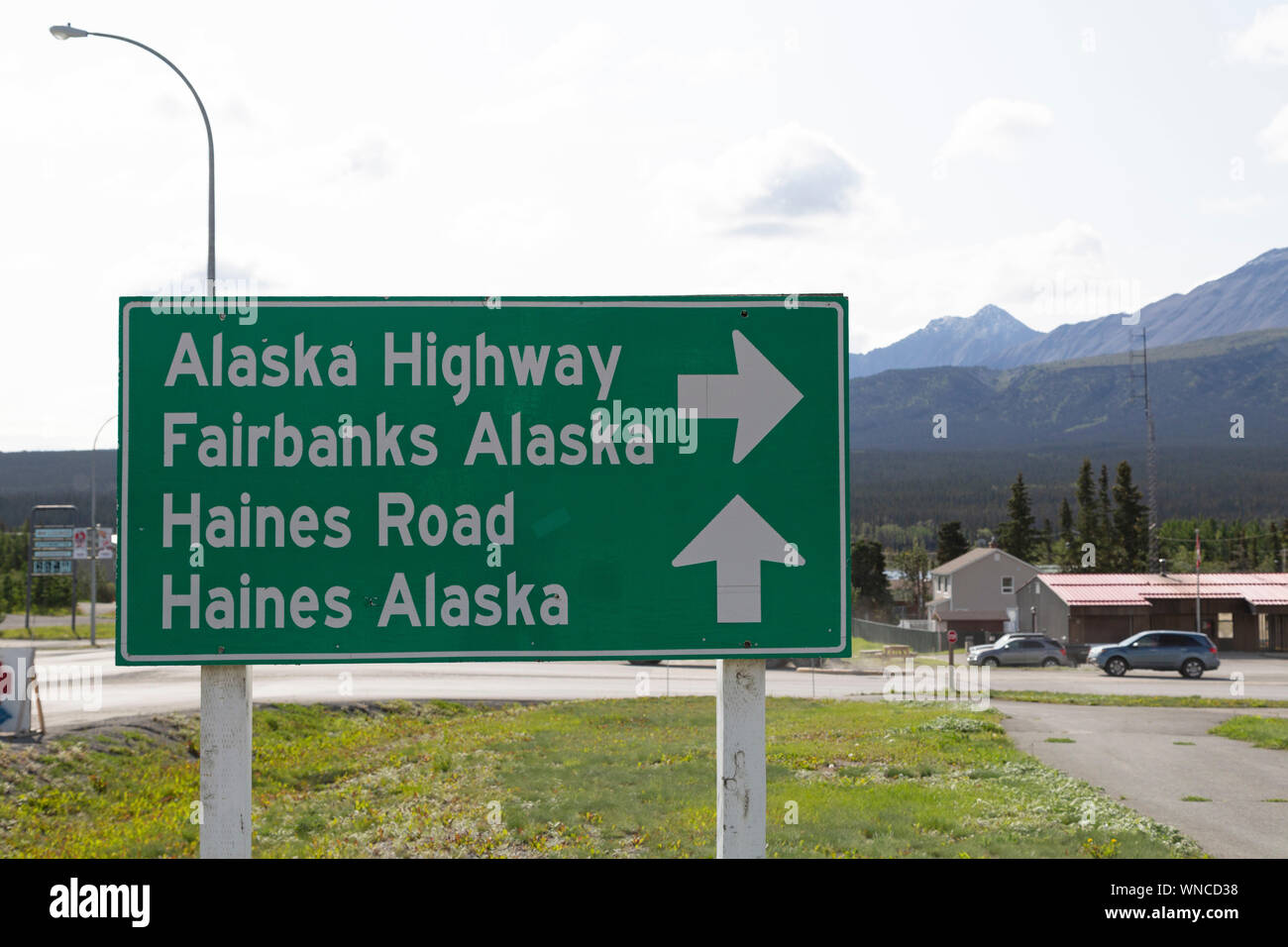 Road sign on the Alaska Highway at Haines Junction in the Yukon, Canada ...
