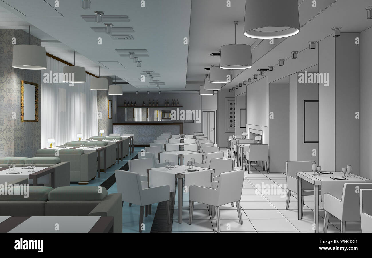 restaurant, interior visualization, 3D illustration Stock Photo - Alamy