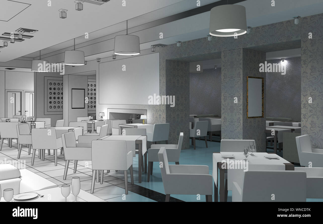 restaurant, interior visualization, 3D illustration Stock Photo - Alamy
