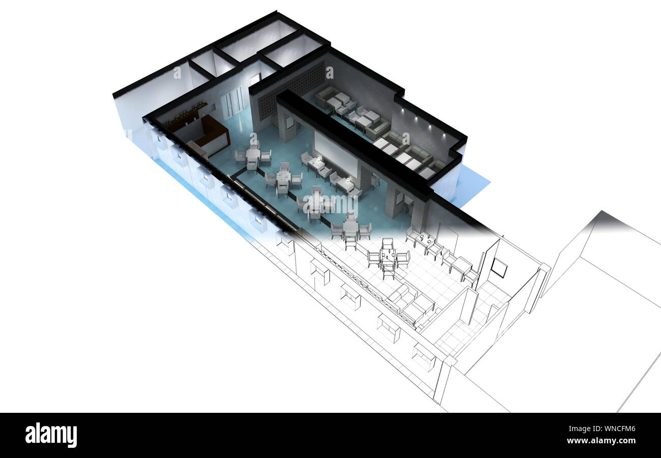 restaurant, interior visualization, 3D illustration Stock Photo - Alamy