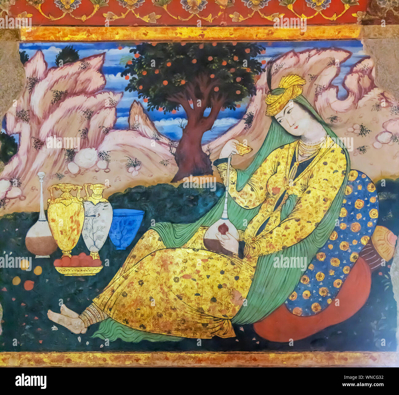 Wall painting, Chehel Sotoun, garden palace, interior, Isfahan, Isfahan ...