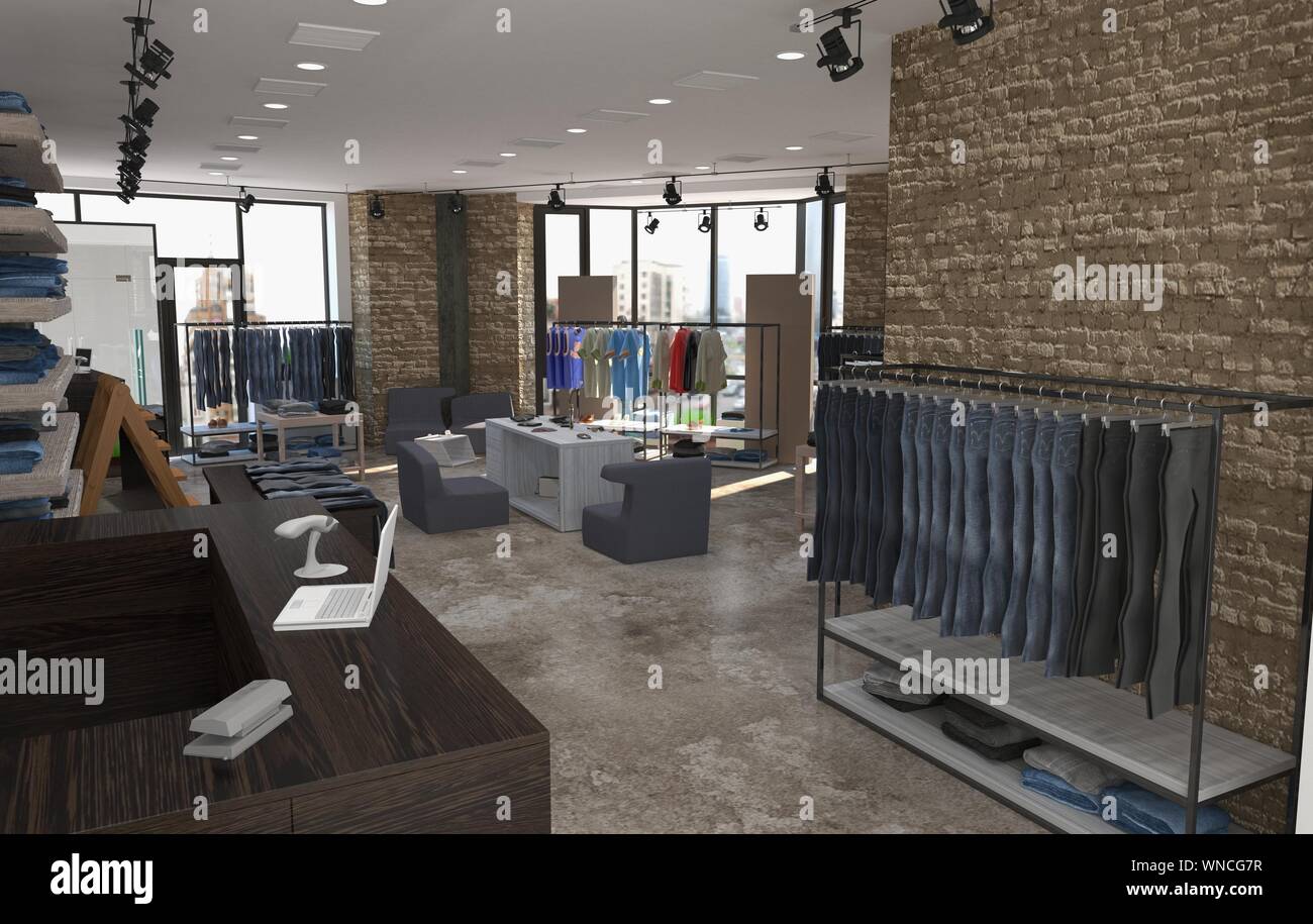 shop, store, shopping mall, interior visualization, 3D illustration ...