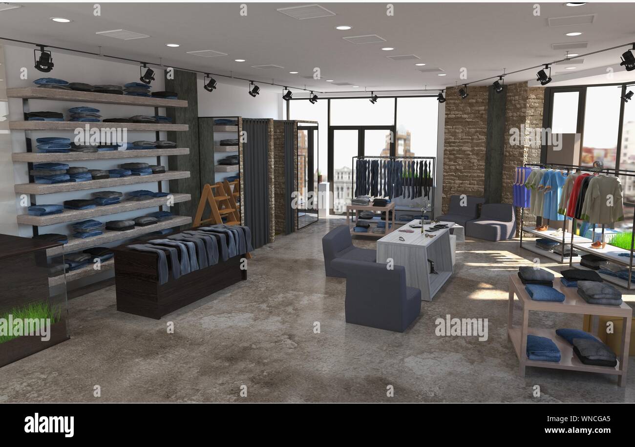 shop, store, shopping mall, interior visualization, 3D illustration ...