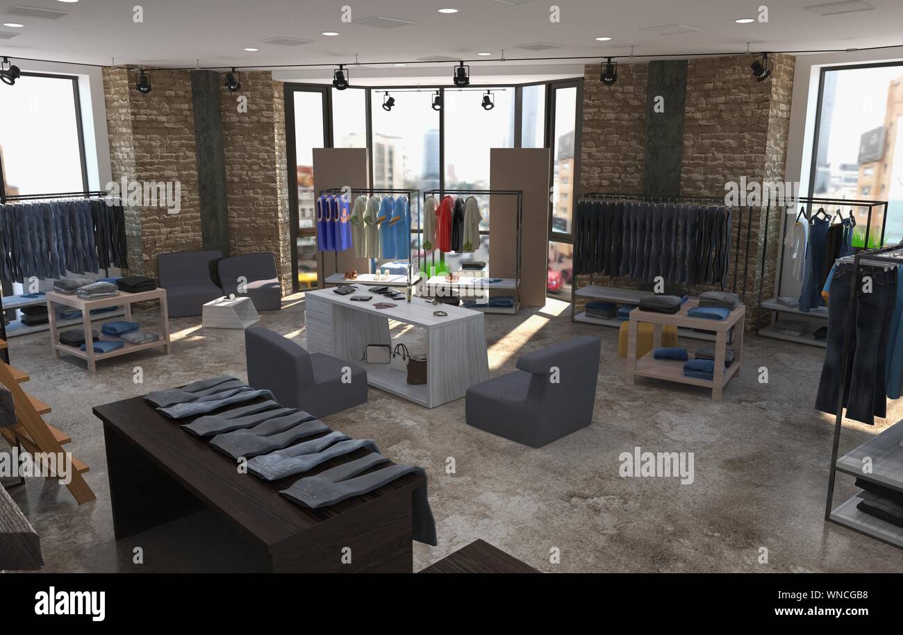 shop, store, shopping mall, interior visualization, 3D illustration ...
