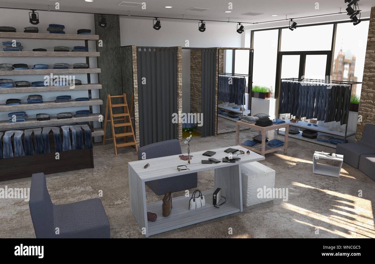 shop, store, shopping mall, interior visualization, 3D illustration ...