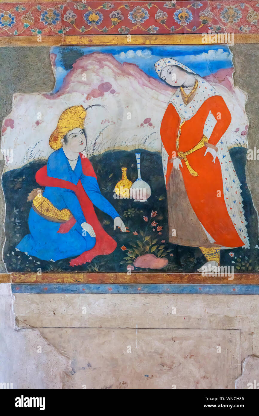 Wall painting, Chehel Sotoun, garden palace, interior, Isfahan, Isfahan ...