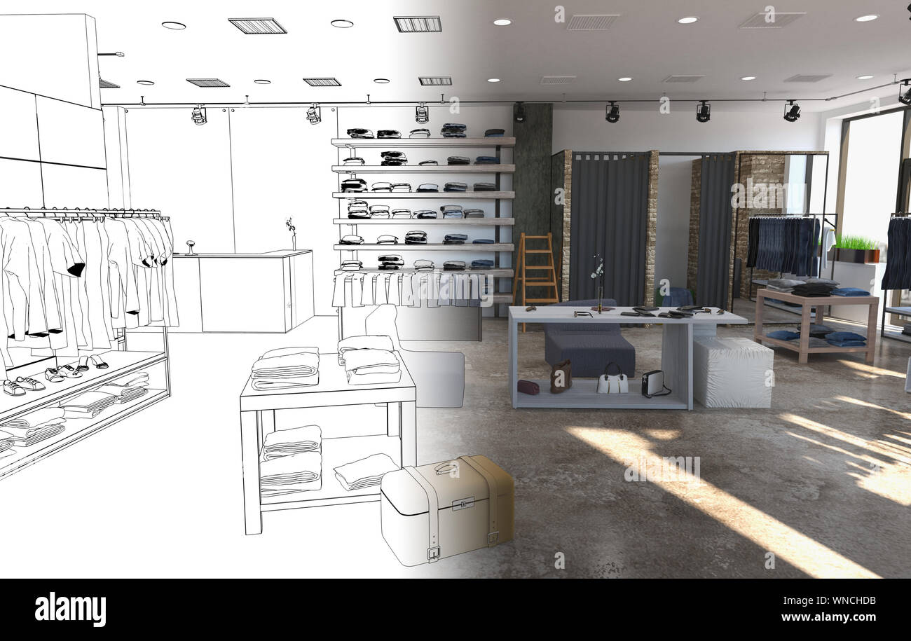 shop, store, shopping mall, interior visualization, 3D illustration ...