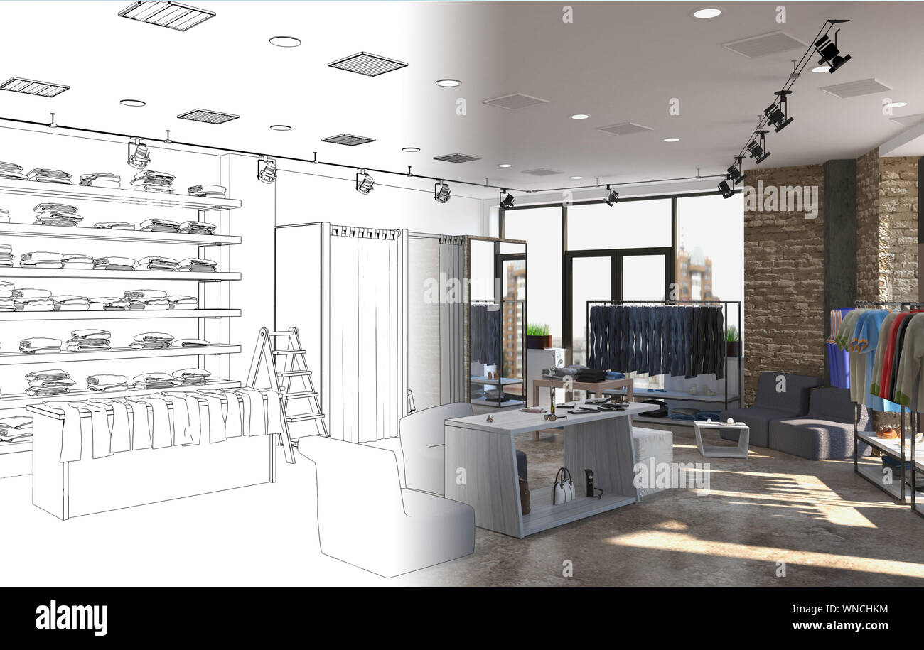 shop, store, shopping mall, interior visualization, 3D illustration ...