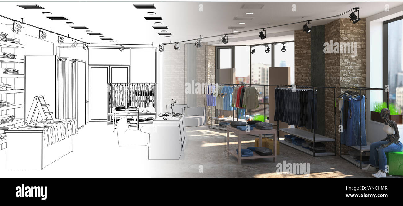 shop, store, shopping mall, interior visualization, 3D illustration ...