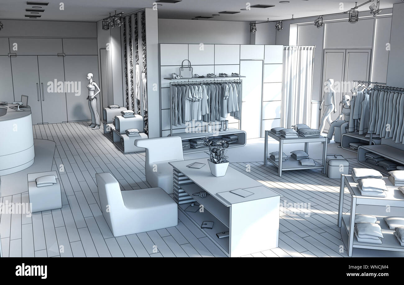 shop, store, shopping mall, interior visualization, 3D illustration ...