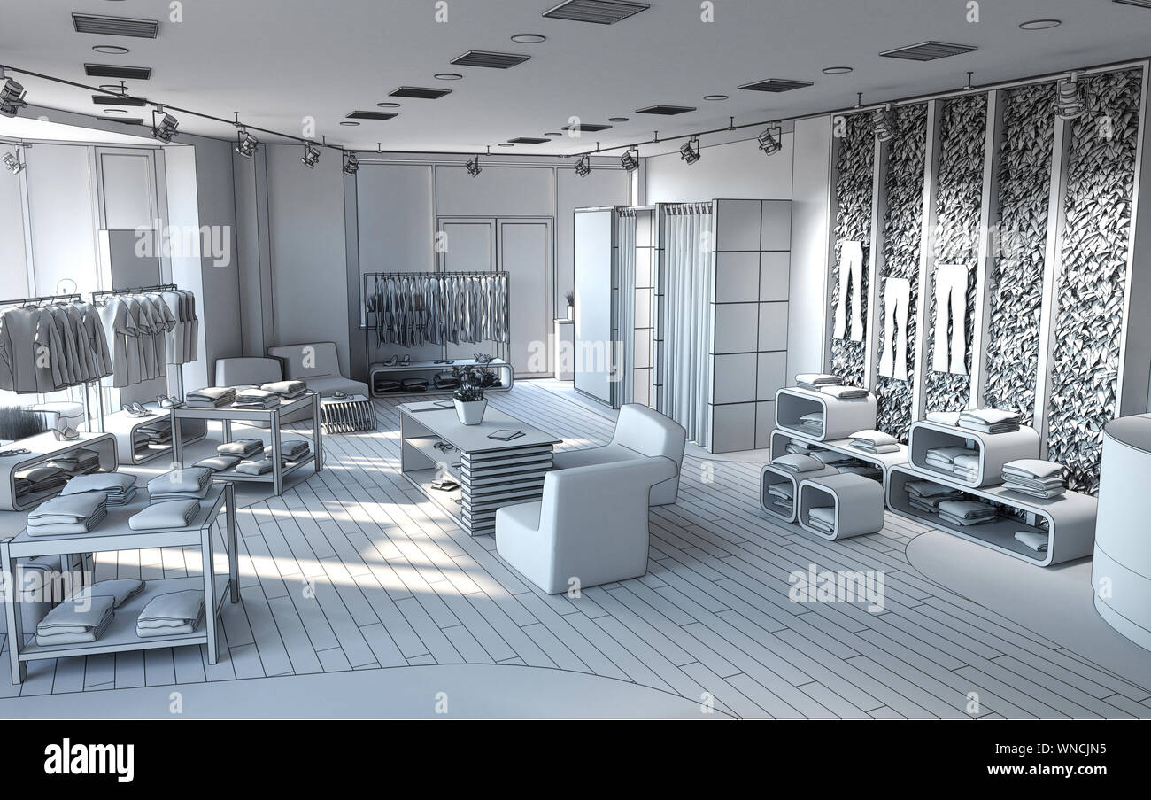 shop, store, shopping mall, interior visualization, 3D illustration ...