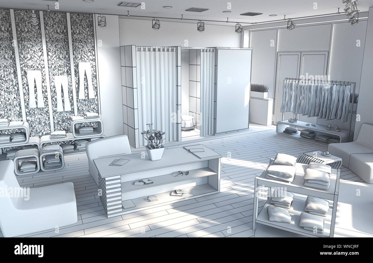 shop, store, shopping mall, interior visualization, 3D illustration ...