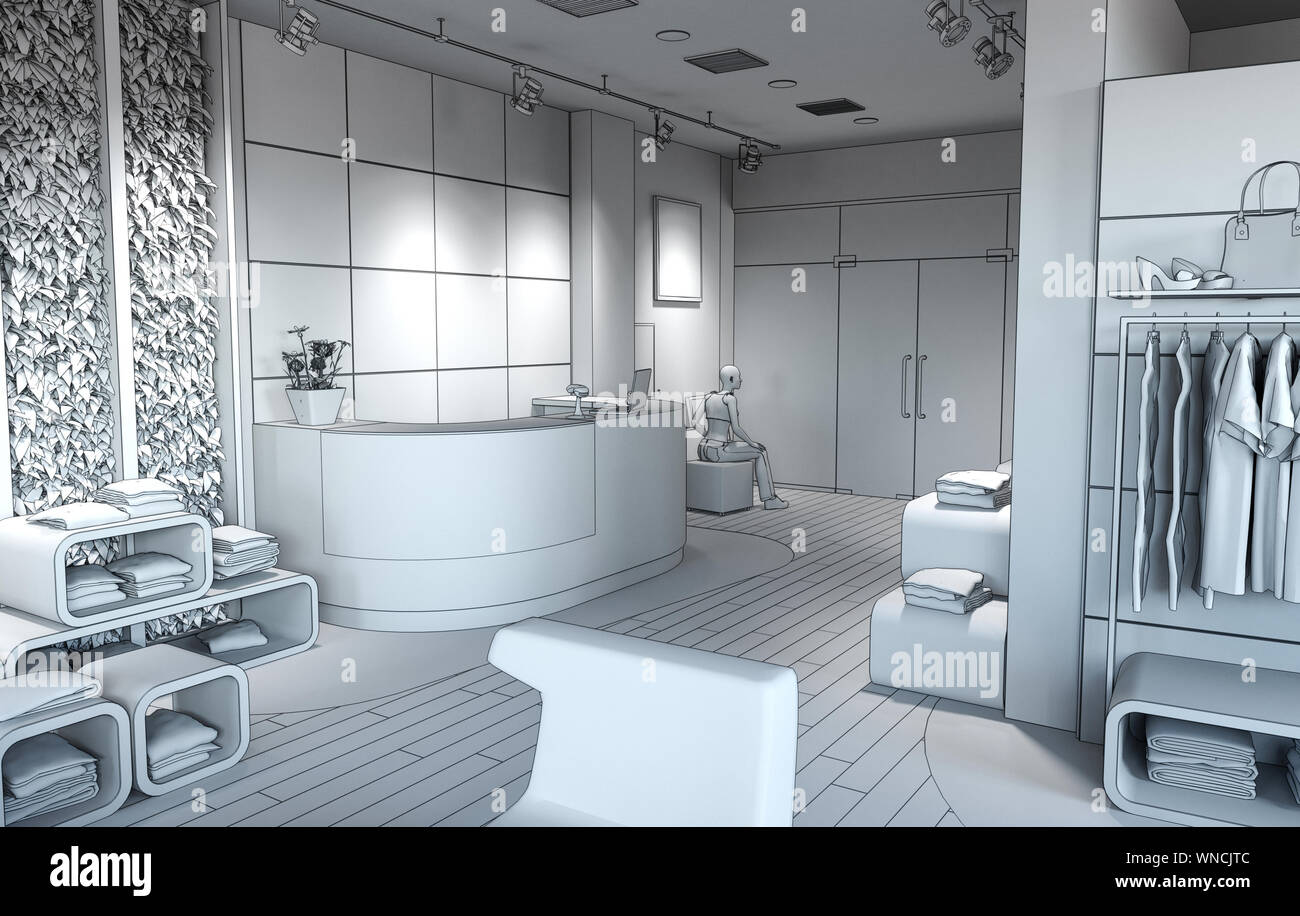 shop, store, shopping mall, interior visualization, 3D illustration ...