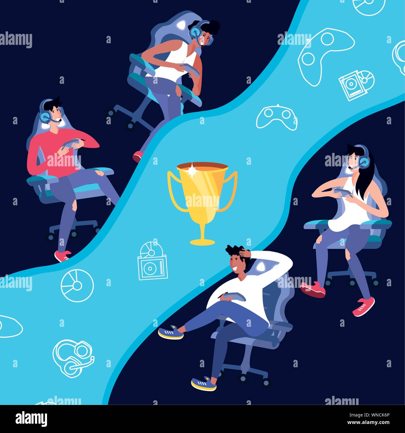 group of friends playing video game entertainment vector illustration ...