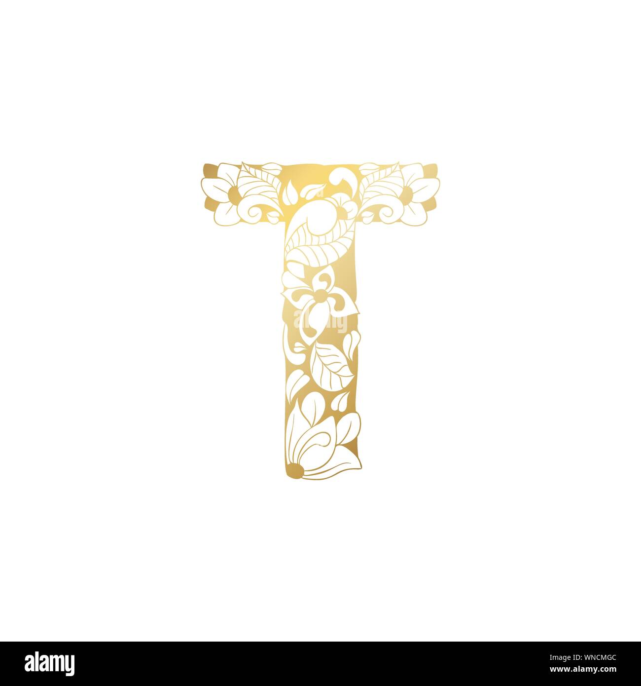 Golden Floral Ornamental Alphabet, Initial Letter T Font. Vector ...